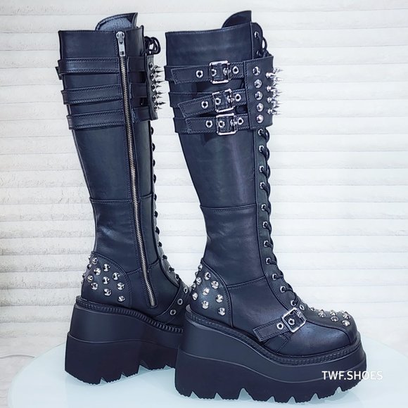 Demonia | Shoes | Shaker 232 Goth Punk Rave Platform Wedge Knee Boots ...